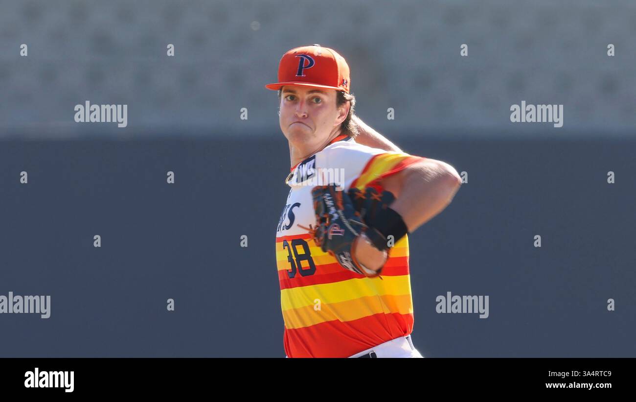 Pepperdine pitcher Ryan Rios (38) pitches during a NCAA baseball game ...
