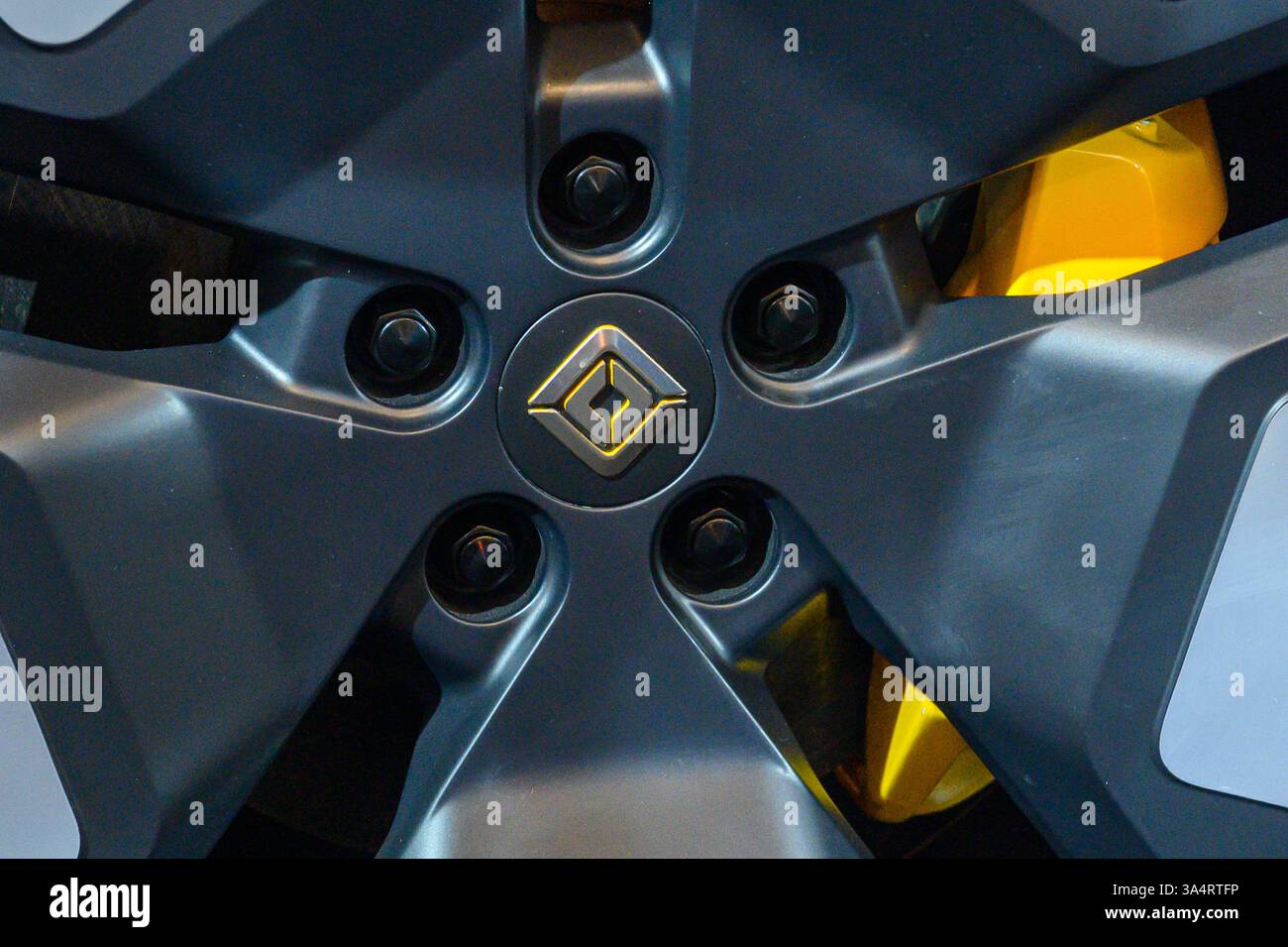 Toronto, ON, Canada - March 15, 2025: A Rivian emblem is displayed on ...