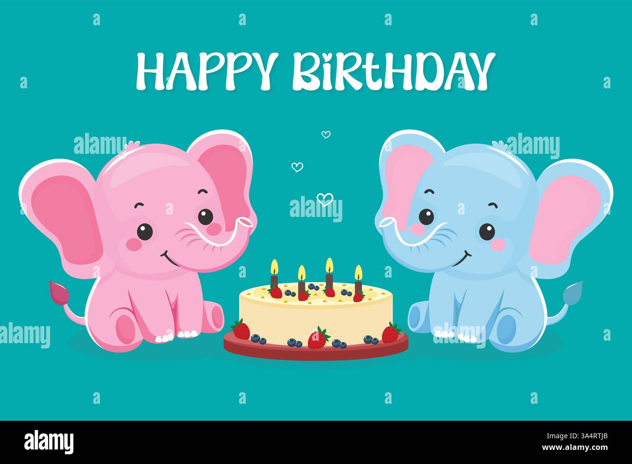 Birthday Card with Cute Elephants Flat Vector Illustration Stock Vector ...