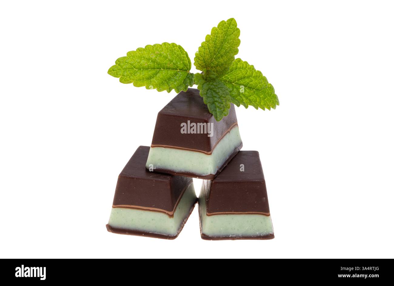 chocolate candies with mint filling isolated on white background Stock ...