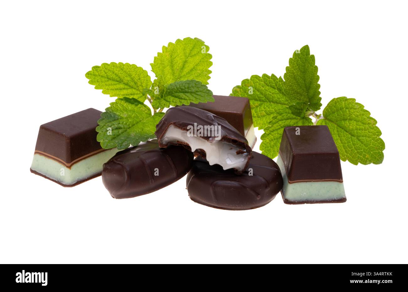 chocolate candies with mint filling isolated on white background Stock ...