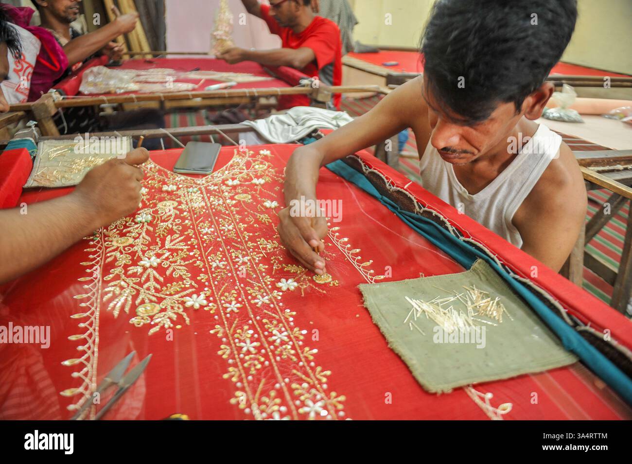 Zardozi and Karchupi artisans of Bihari community, in Chittagong city ...