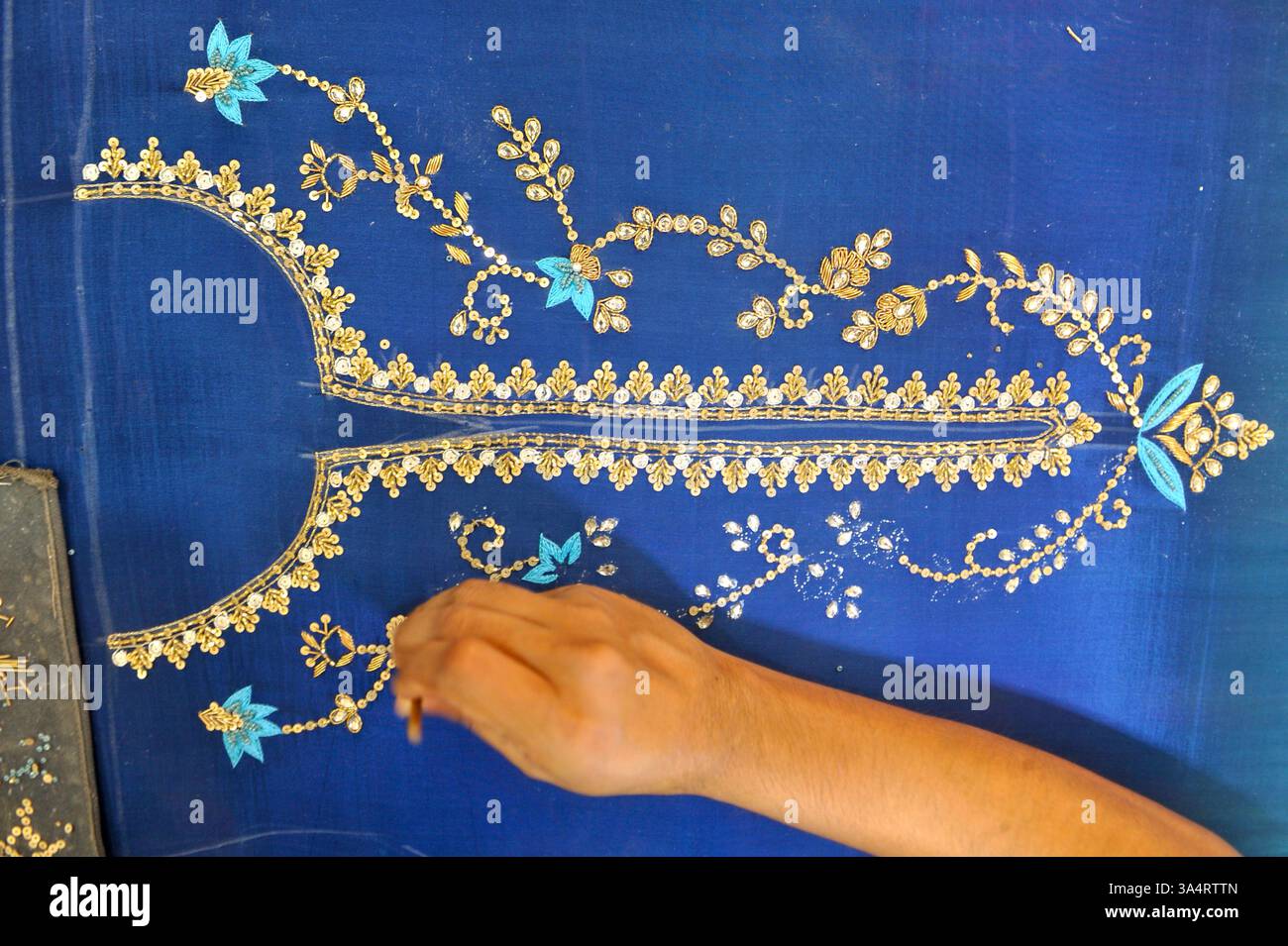 A Zardozi and Karchupi artisan of Bihari community, in Chittagong city ...