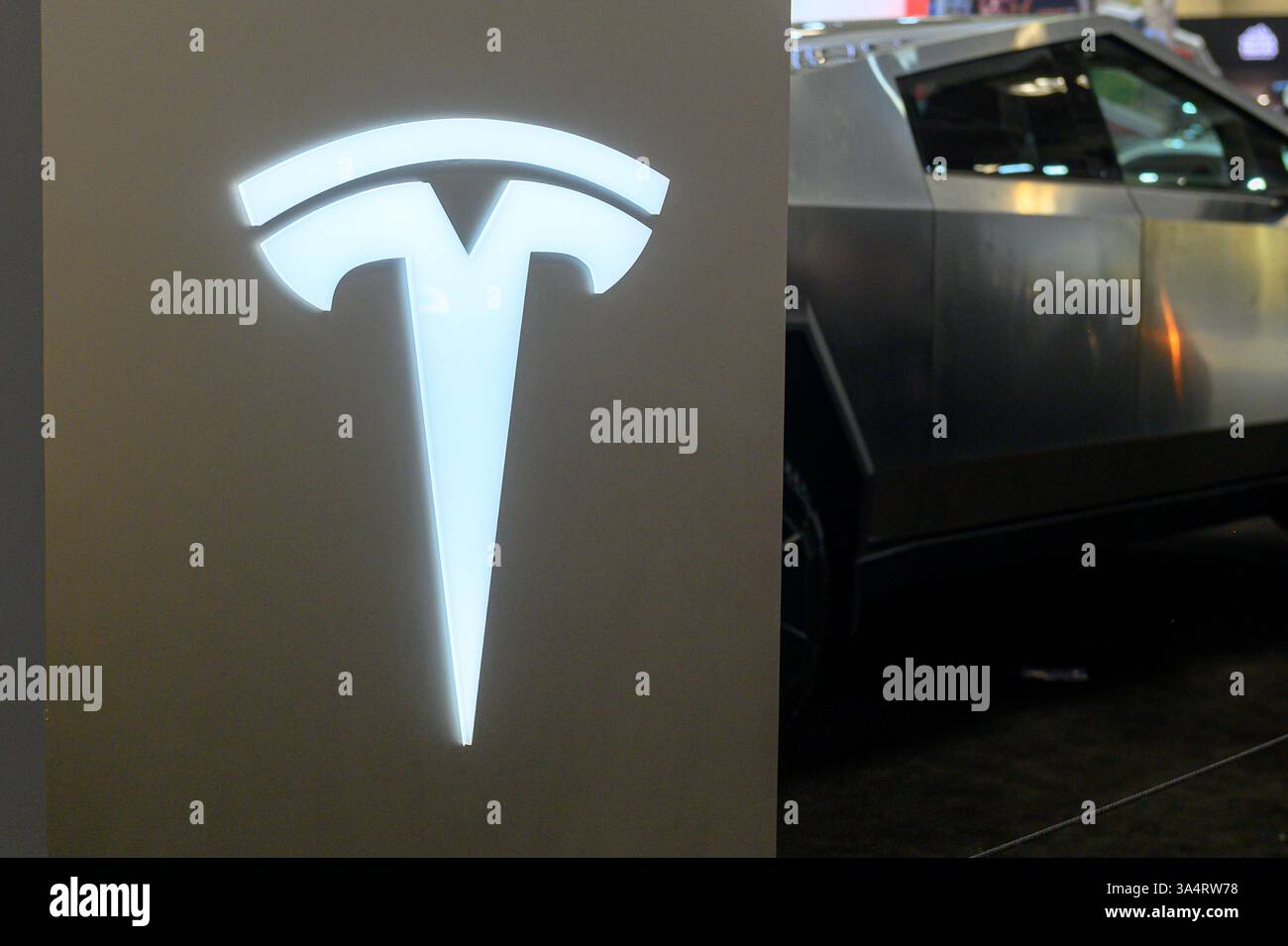Toronto, ON, Canada - February 14, 2025: Tesla emblem is displayed on ...