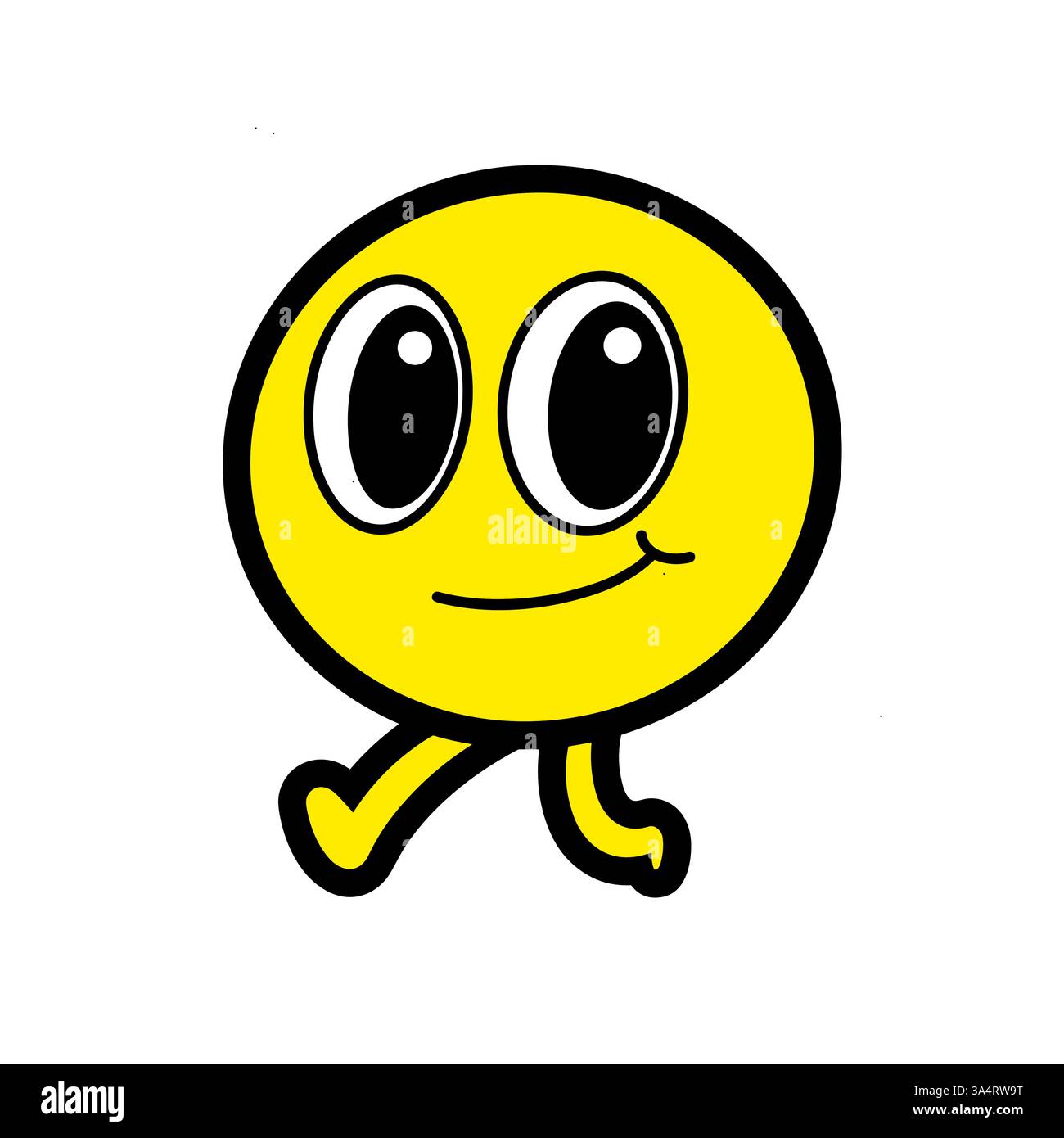 A cheerful yellow circular character with a smiling face, closed eyes ...