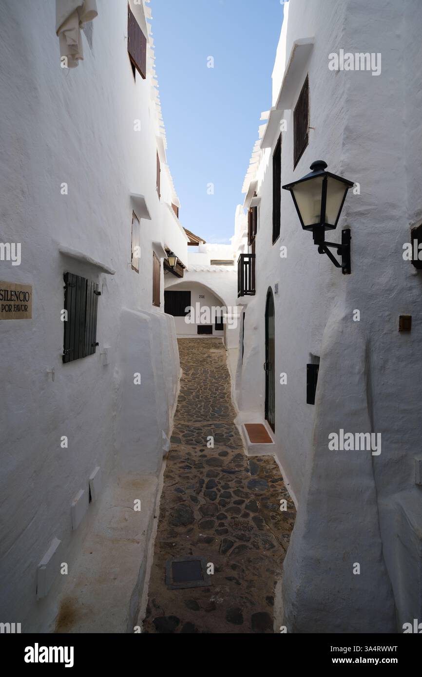 White house of the peculiar town of Binibeca town in Menorca, Balearic ...