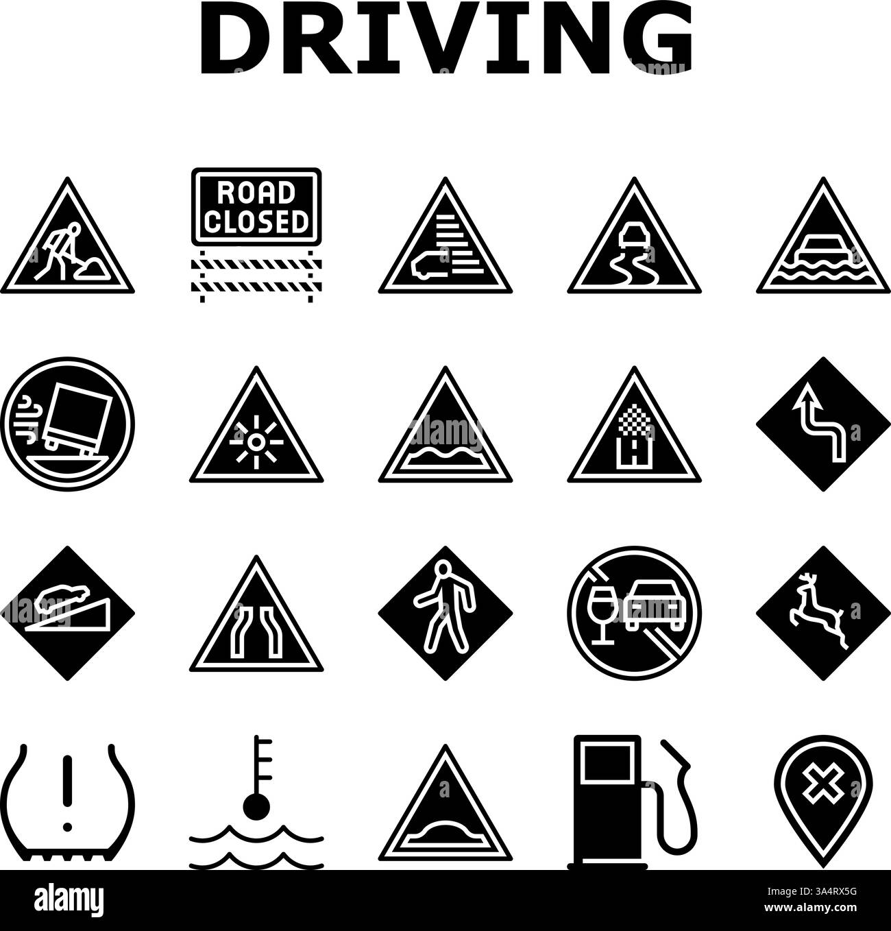 car driving obstacles road icons set vector Stock Vector Image & Art ...