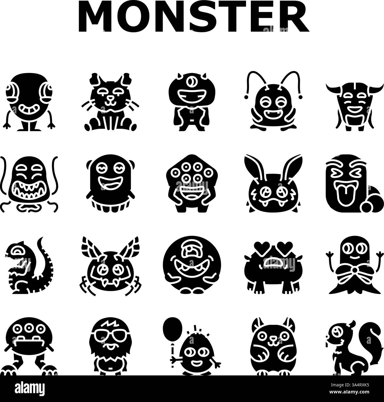 cute monster adorable fluffy icons set vector Stock Vector Image & Art ...