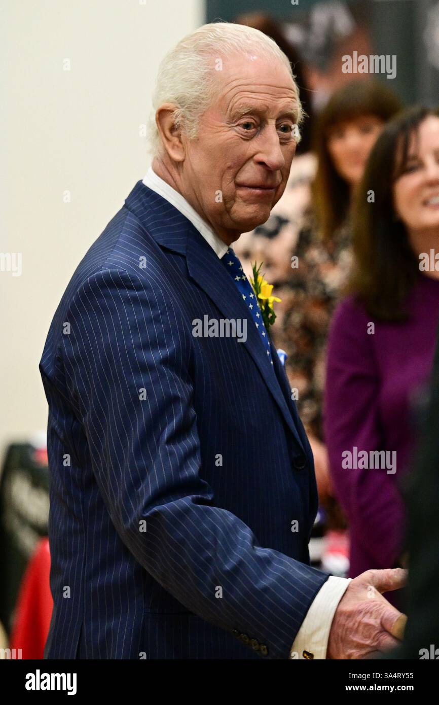 King Charles III during a visit to the Newforge complex in Belfast ...