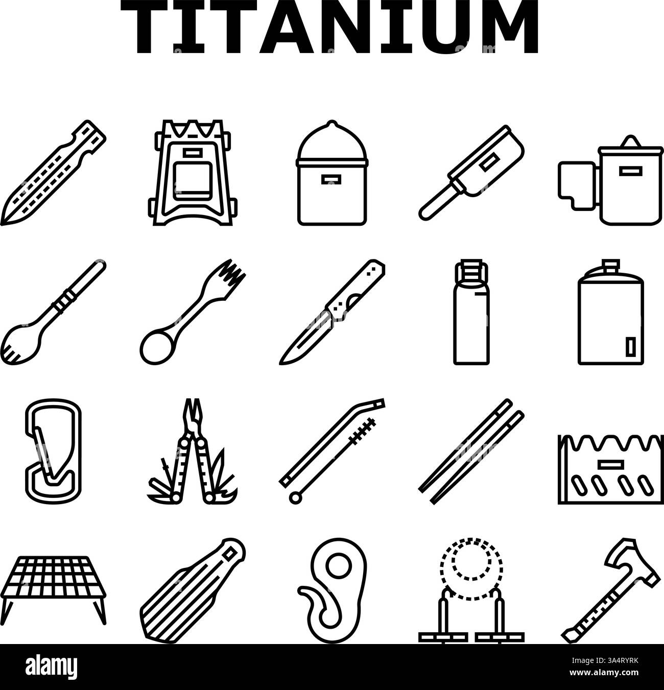 titanium lightweight accessories icons set vector Stock Vector Image ...