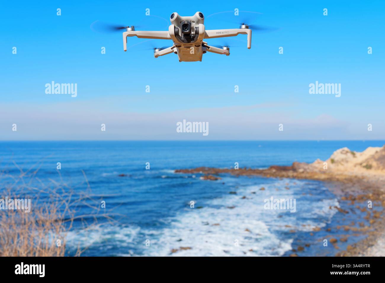 Los Angeles, California - January 11, 2025: Drone hovers above ...