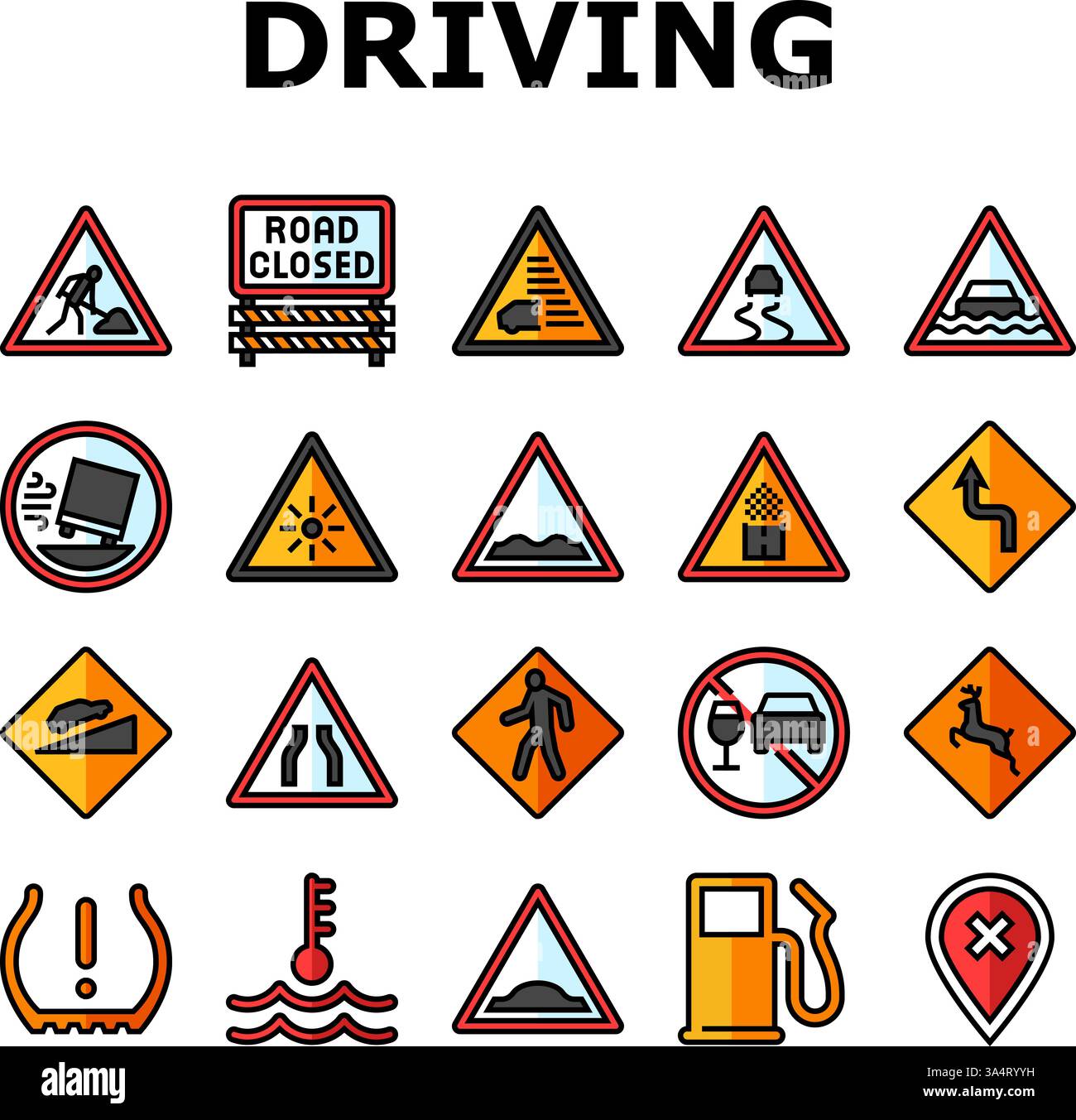 car driving obstacles road icons set vector Stock Vector Image & Art ...