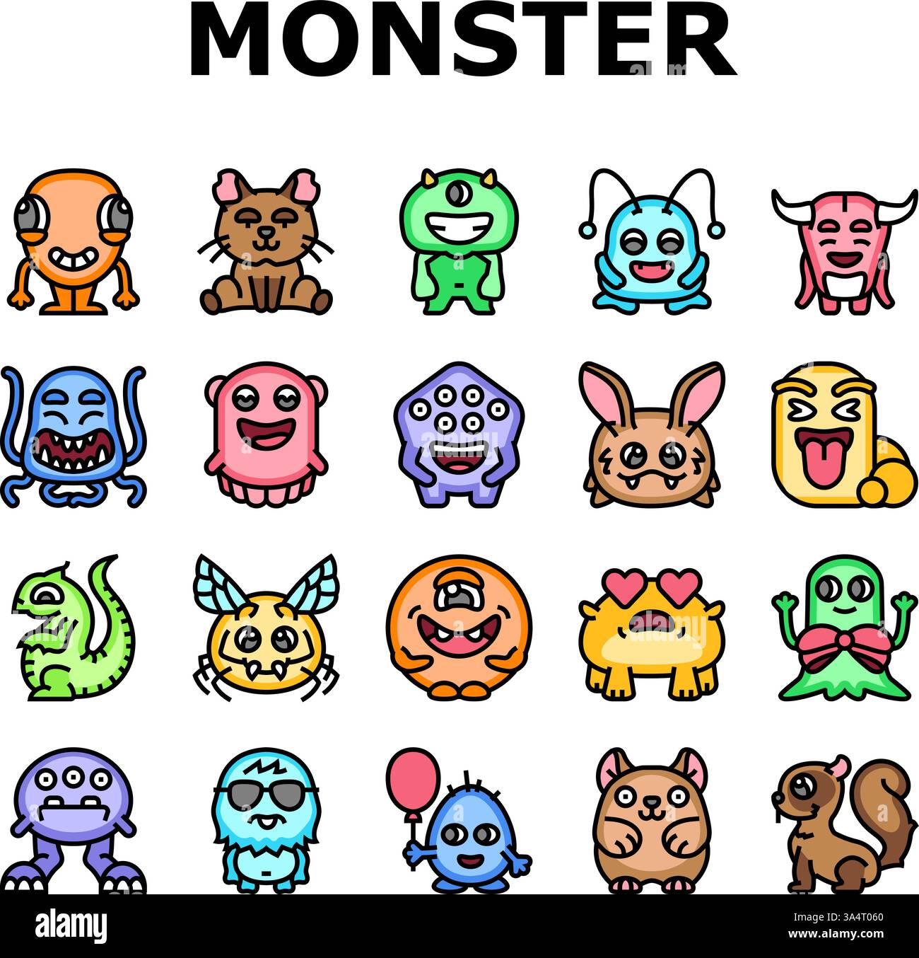 cute monster adorable fluffy icons set vector Stock Vector Image & Art ...