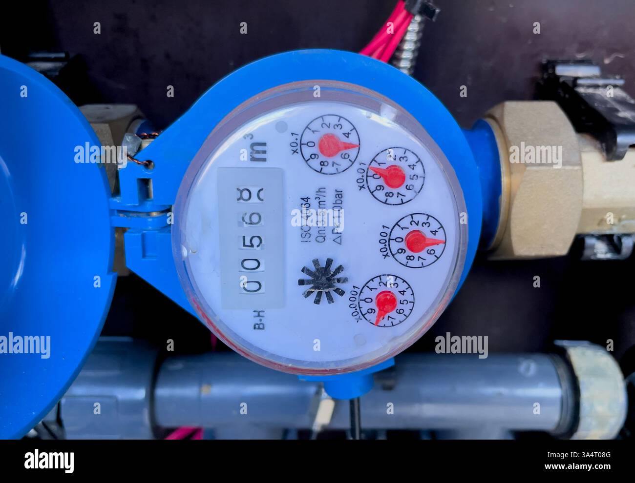 Blue water meter for measuring water consumption and water savings ...