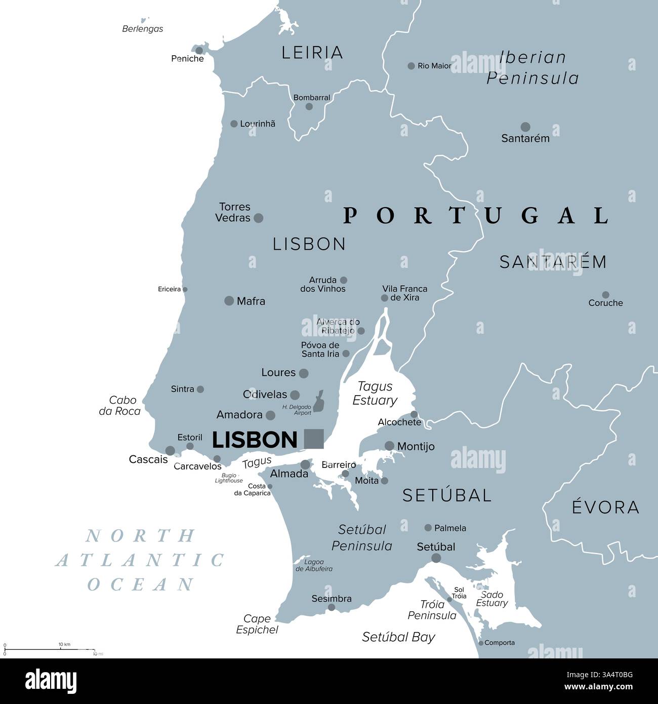 Lisbon Region, gray political map of the urban area and capital city of ...