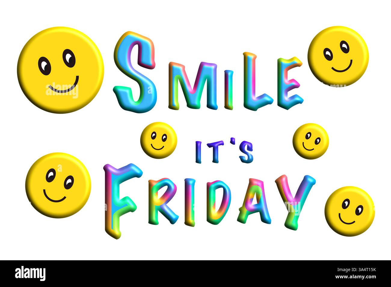 Smile it's Friday, words in colourful letters with yellow smily faces ...