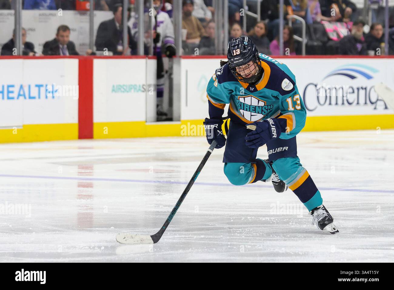 DETROIT, MI - MARCH 16: New York Sirens forward Elle Hartje (13) skates ...