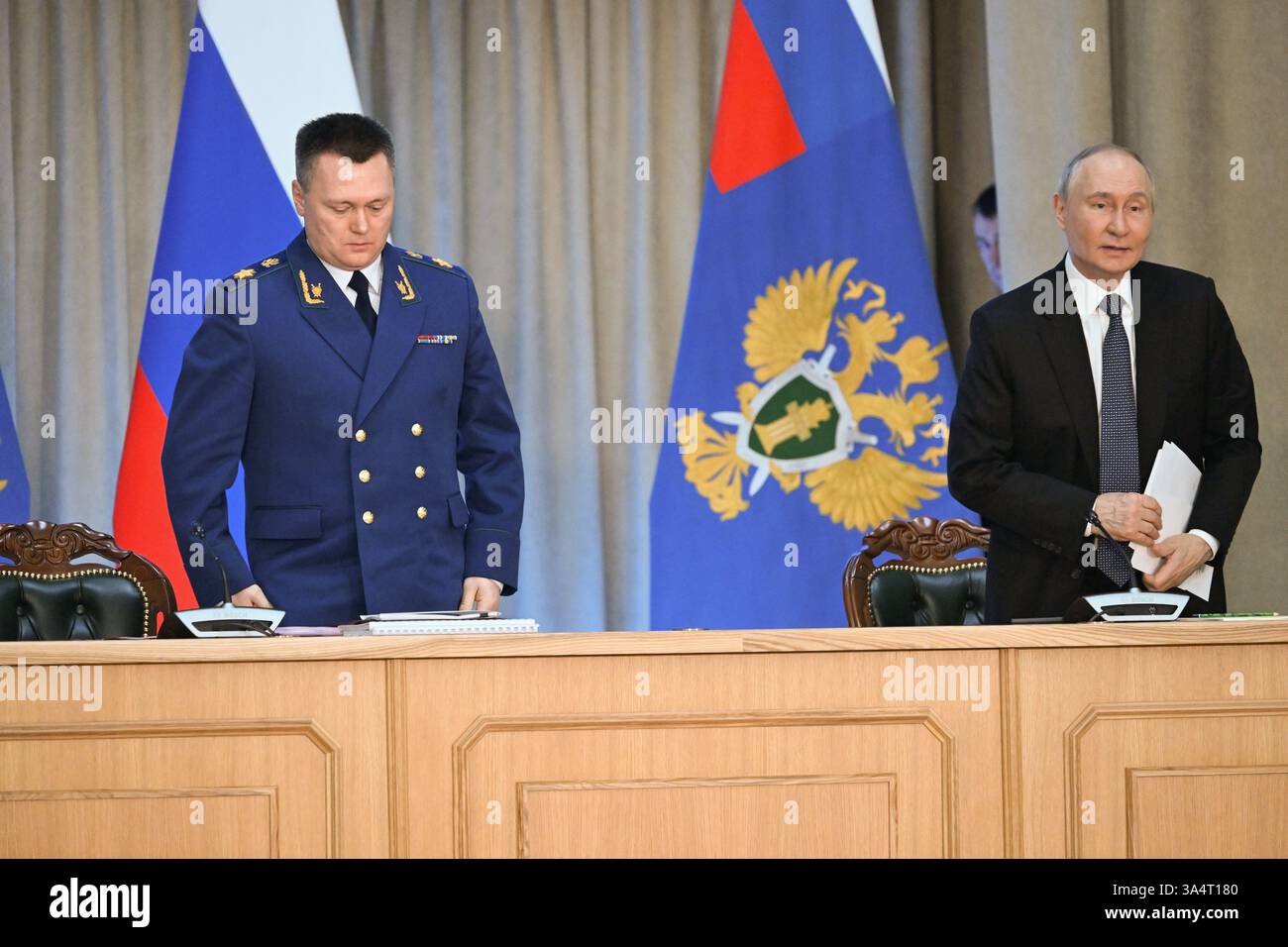 Moscow, Russia. 19th Mar, 2025. Russian Prosecutor General Igor Krasnov (left) and Russian ...