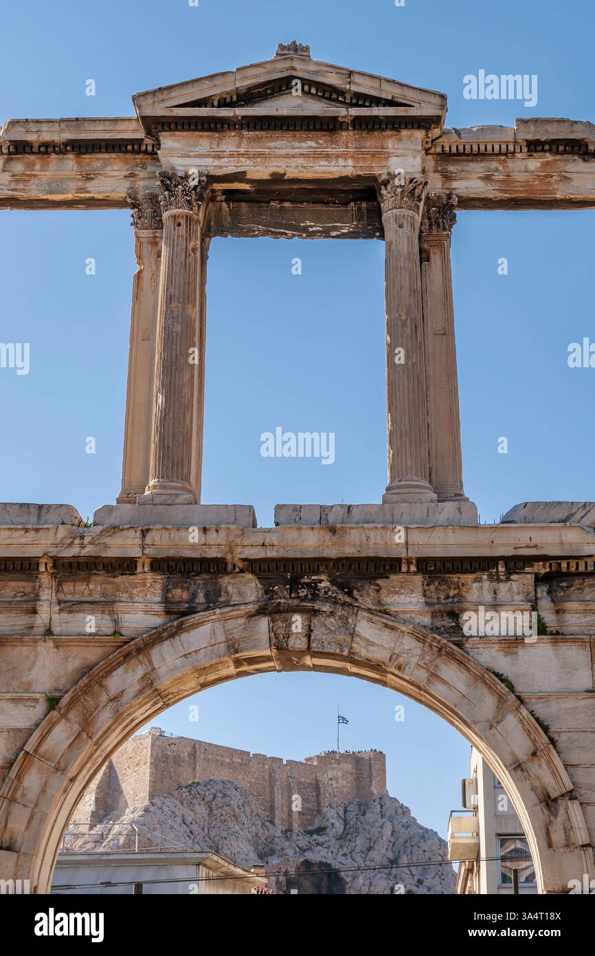 The Acropolis of Athens, Greece, framed by the Arch of Hadrian in the ...