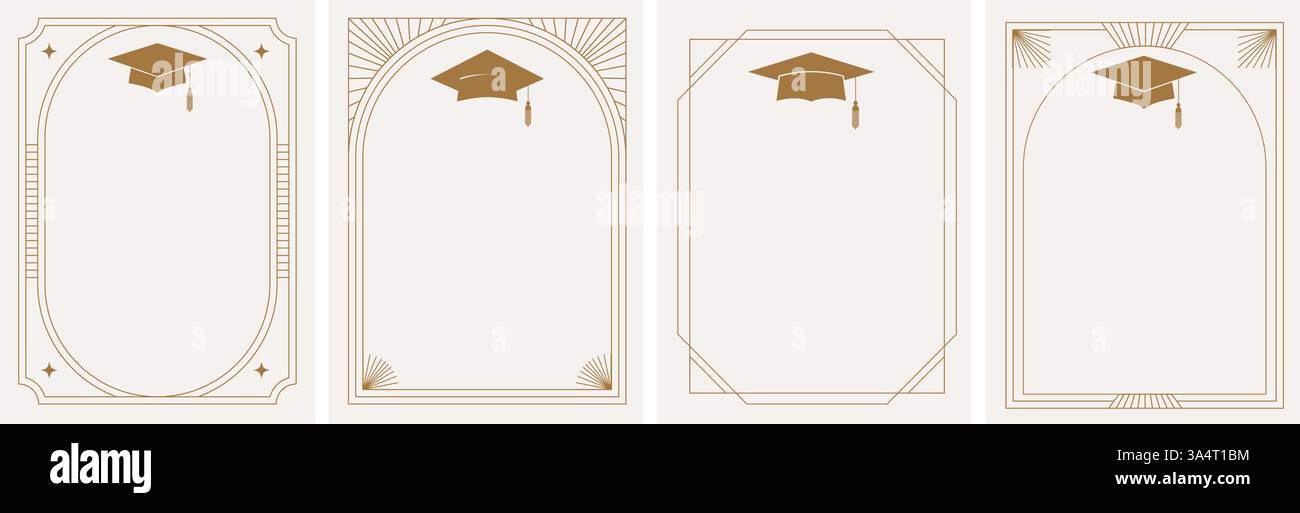 Golden Art Deco Framed Graduation Party Invitations Set Stock Vector ...
