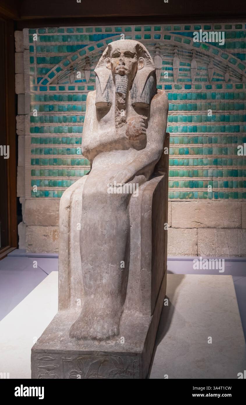 Cairo, Egypt - January 13, 2025: The ancient limestone statue of ...