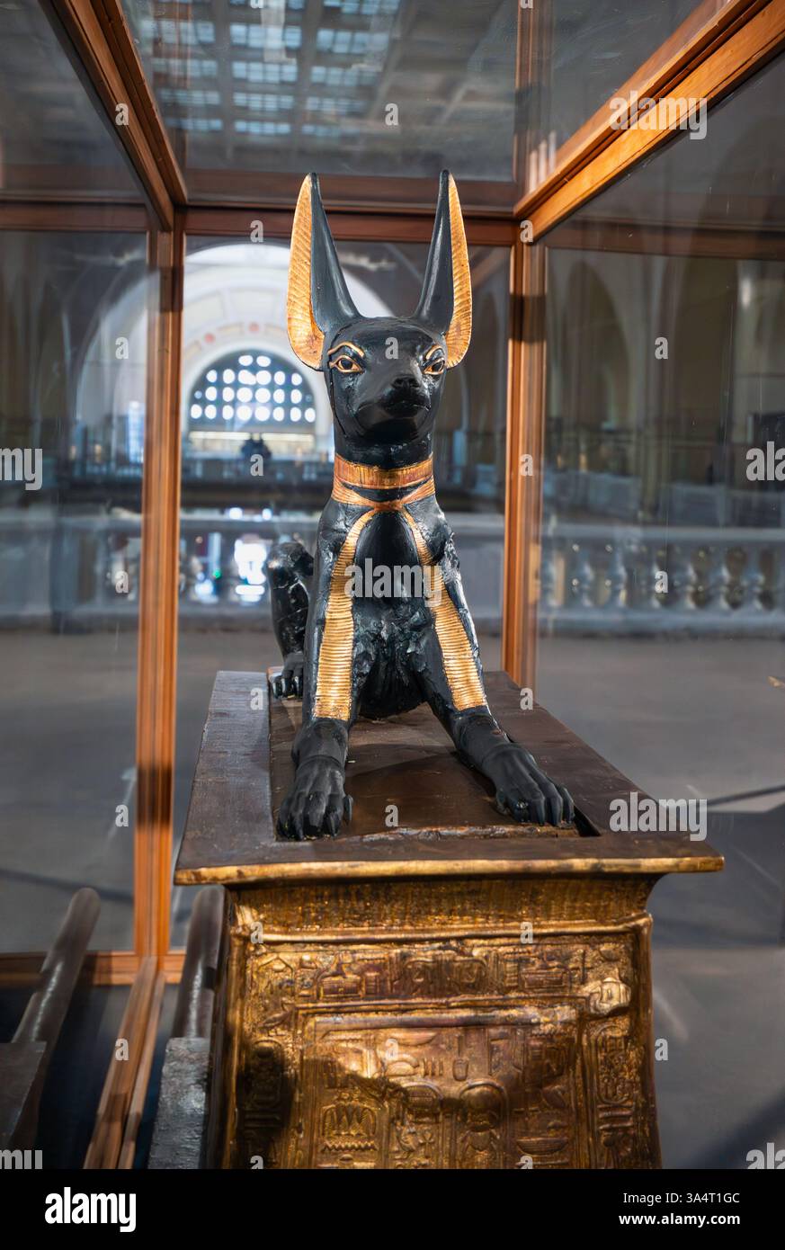 Cairo, Egypt - January 13, 2025: Close-up of Tutankhamun's Anubis Shrine. Jackal statue, wood ...