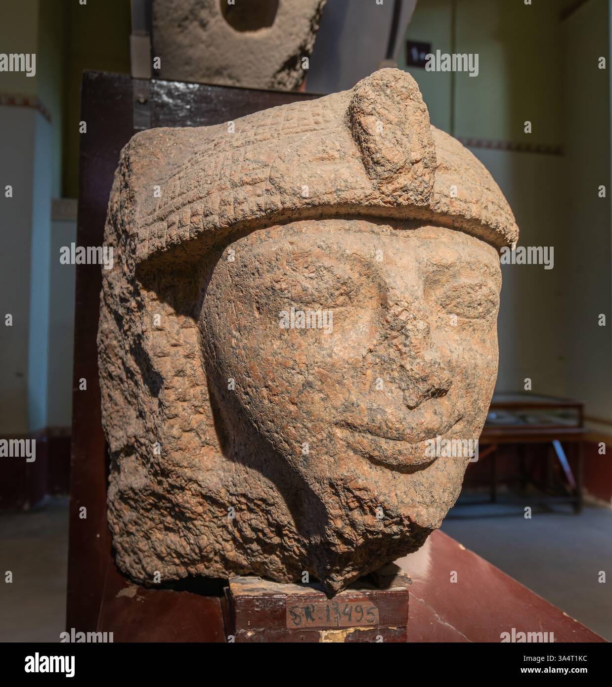 Cairo, Egypt - January 13, 2025: A close-up shot of the granite head of ...