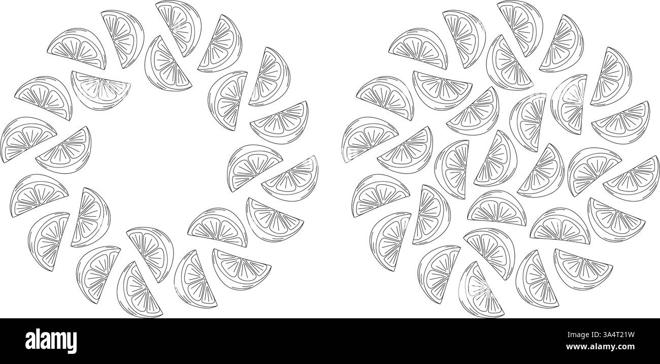Freehand Lemon slices Circular Frame border Round Background ...
