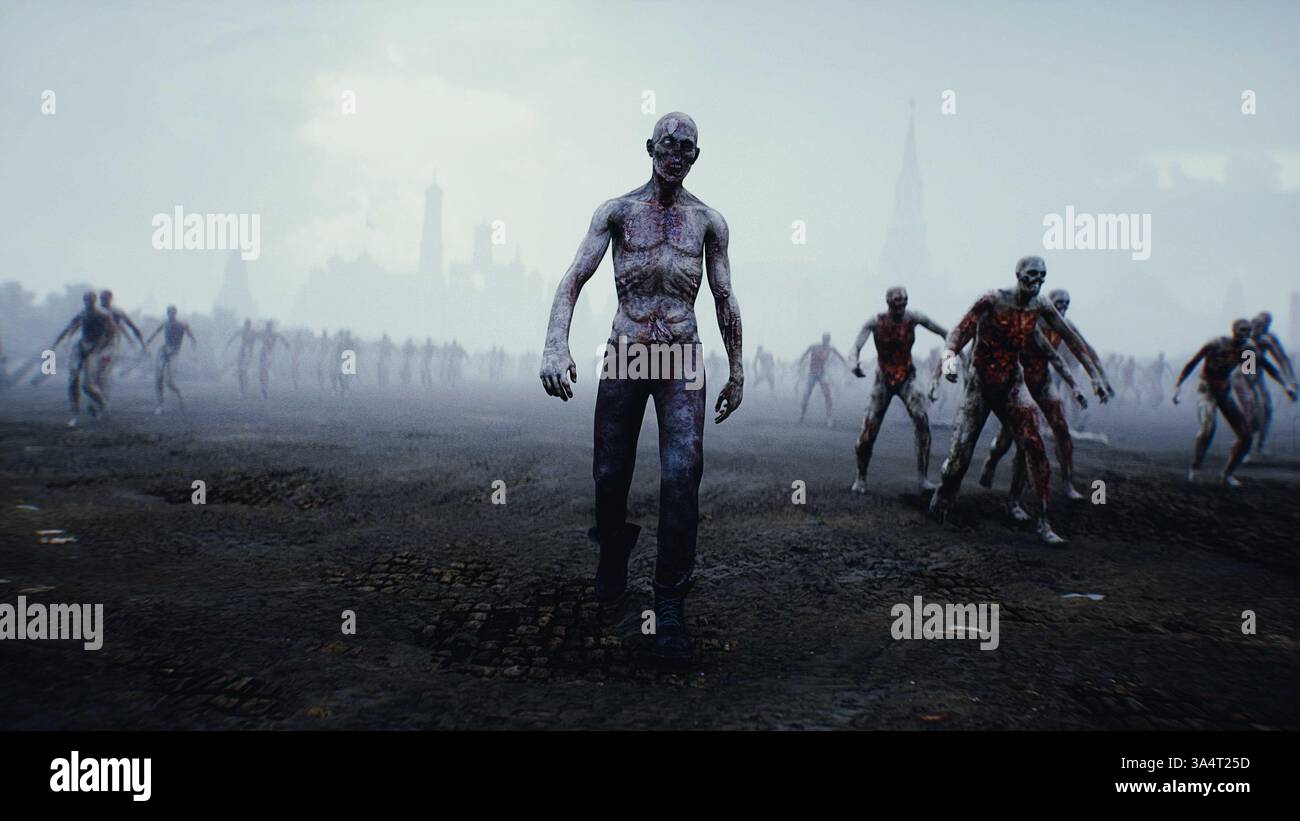 Russia apocalypse. Zombie walks on Red Square, crowd of zombies. Moscow ...