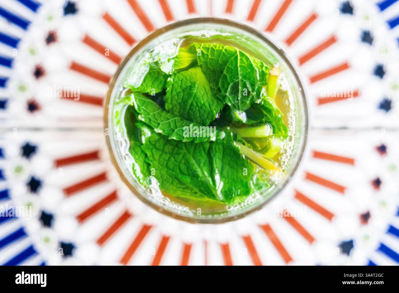 glass of typical Moroccan mint tea, Café Hafa, Tangier, Morocco, North ...