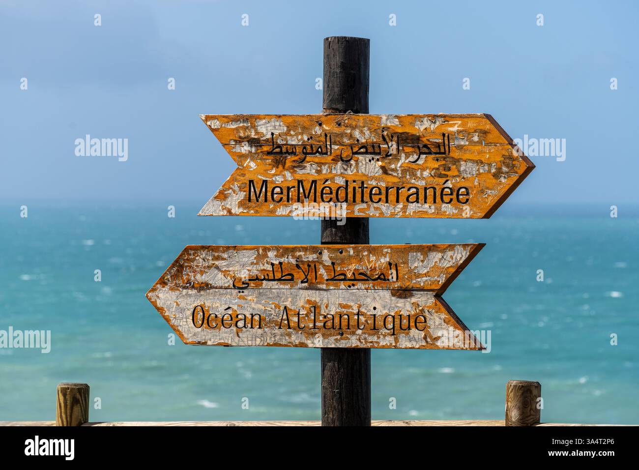 sign indicating the direction of the Mediterranean Sea and the Atlantic ...