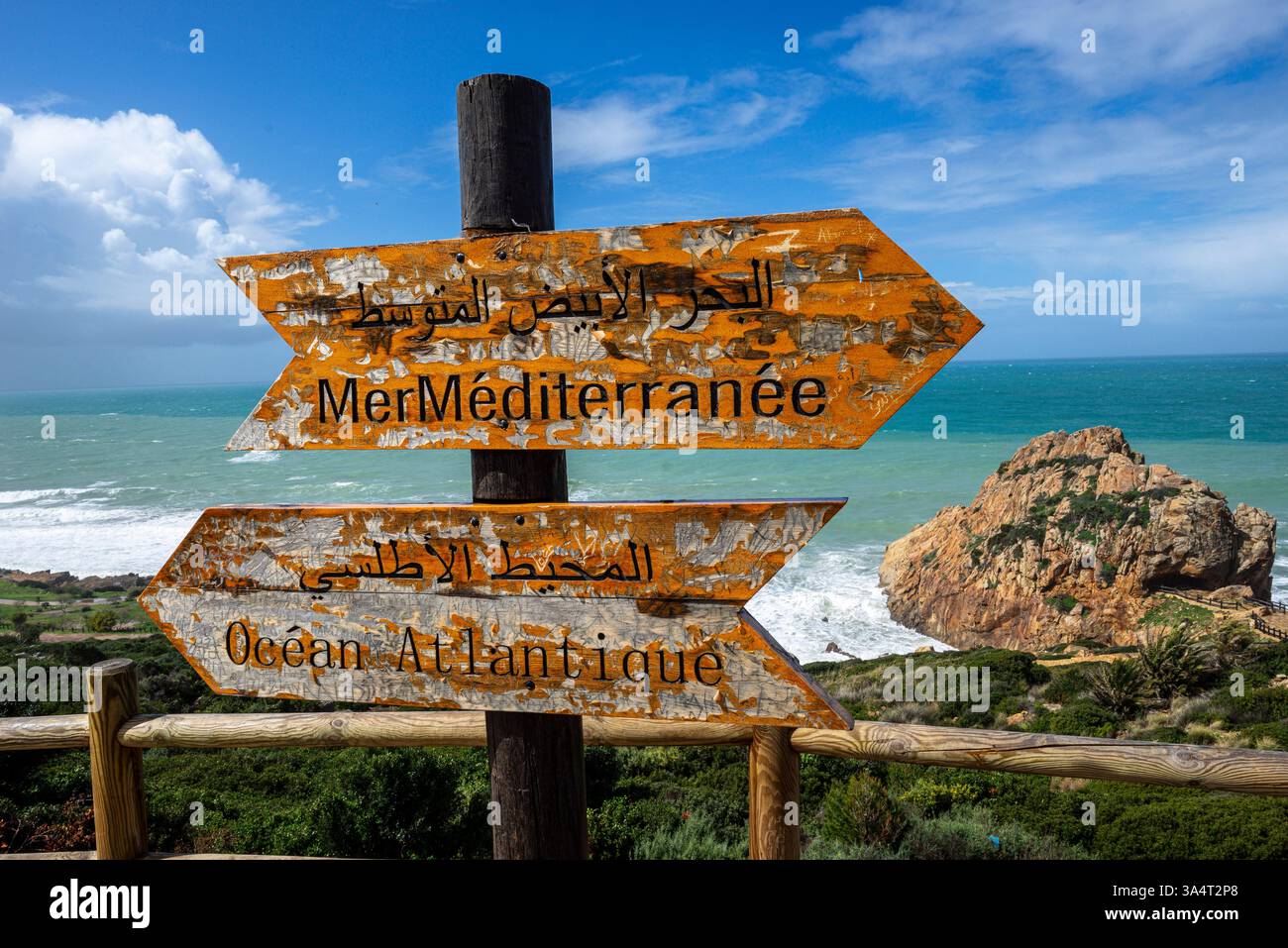 sign indicating the direction of the Mediterranean Sea and the Atlantic ...