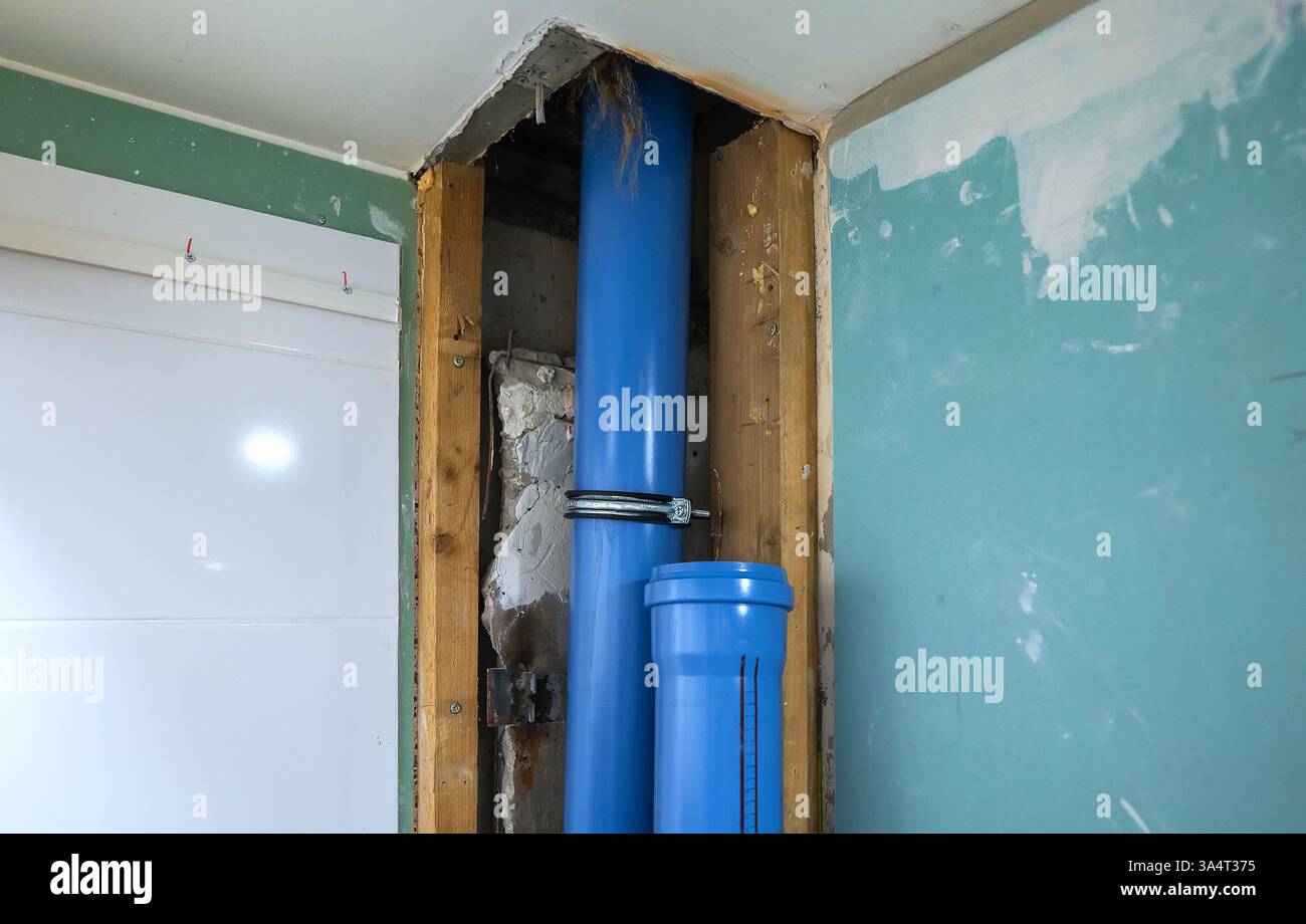 A new sewer stack pipe installed in place Stock Photo - Alamy