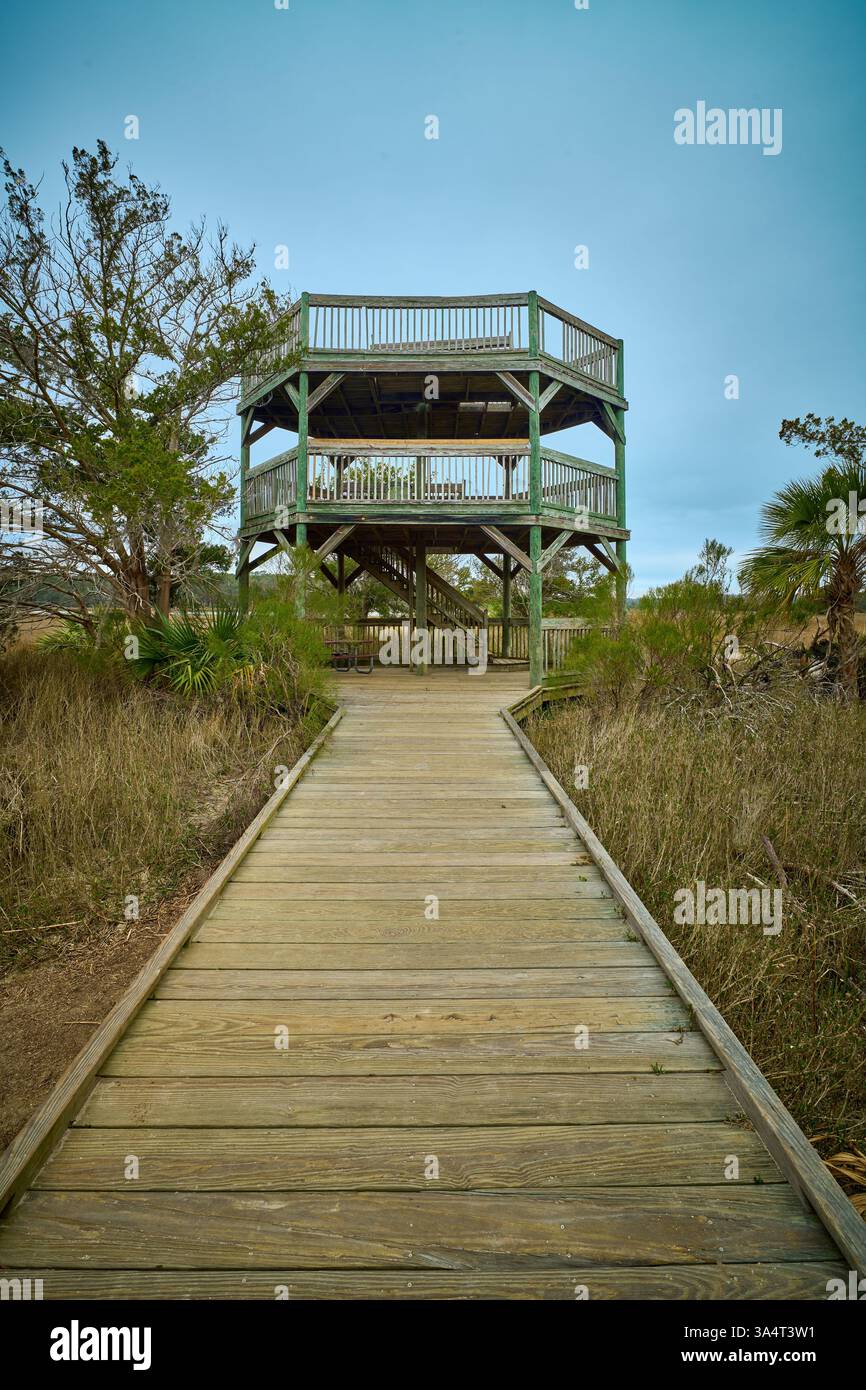 Observation tower along the Big Ferry Trail at Skidaway Island State ...