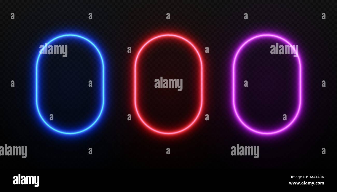 Neon light rectangle frame. Border with glow of vertical rounded led ...