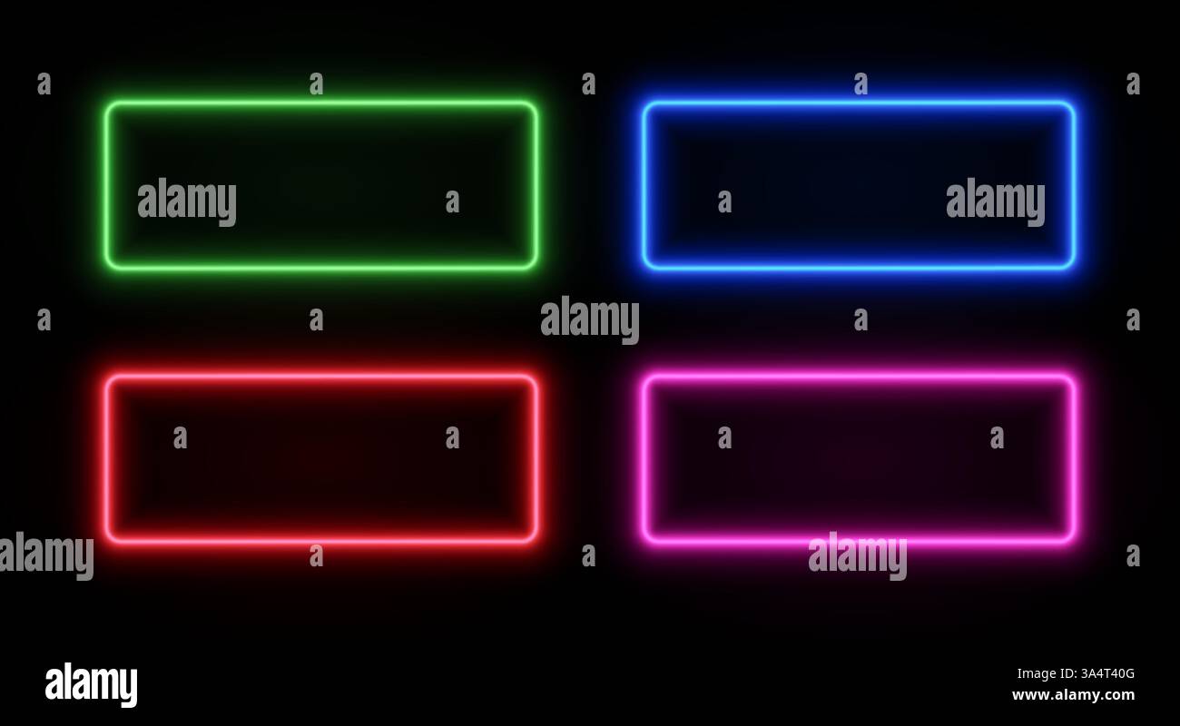 Neon glow rectangle frame. Border with laser led light. Vector set of ...
