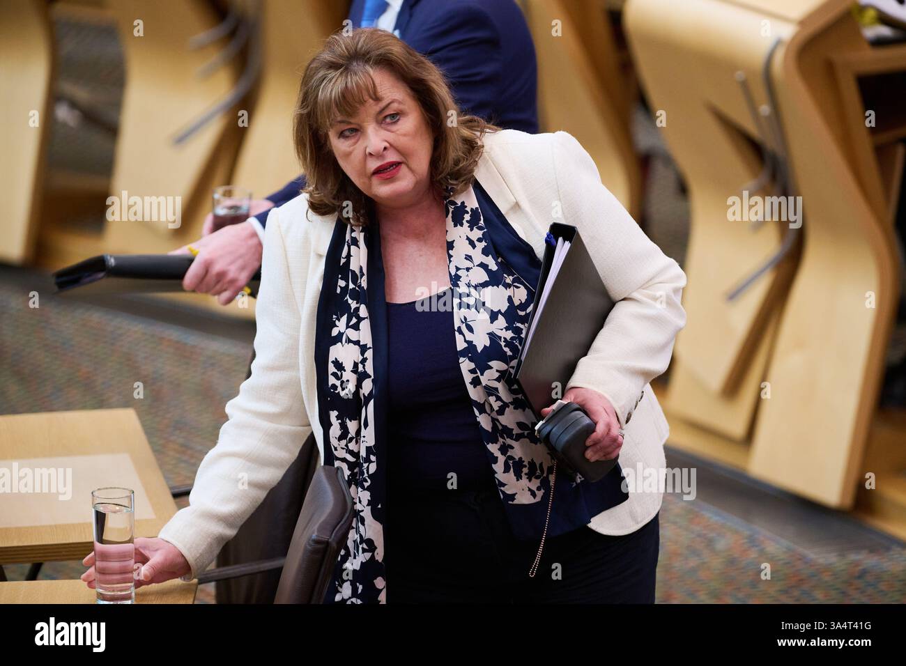 Edinburgh Scotland, UK 19 March 2025. Cabinet Secretary for Transport Fiona Hyslop MSP at the ...