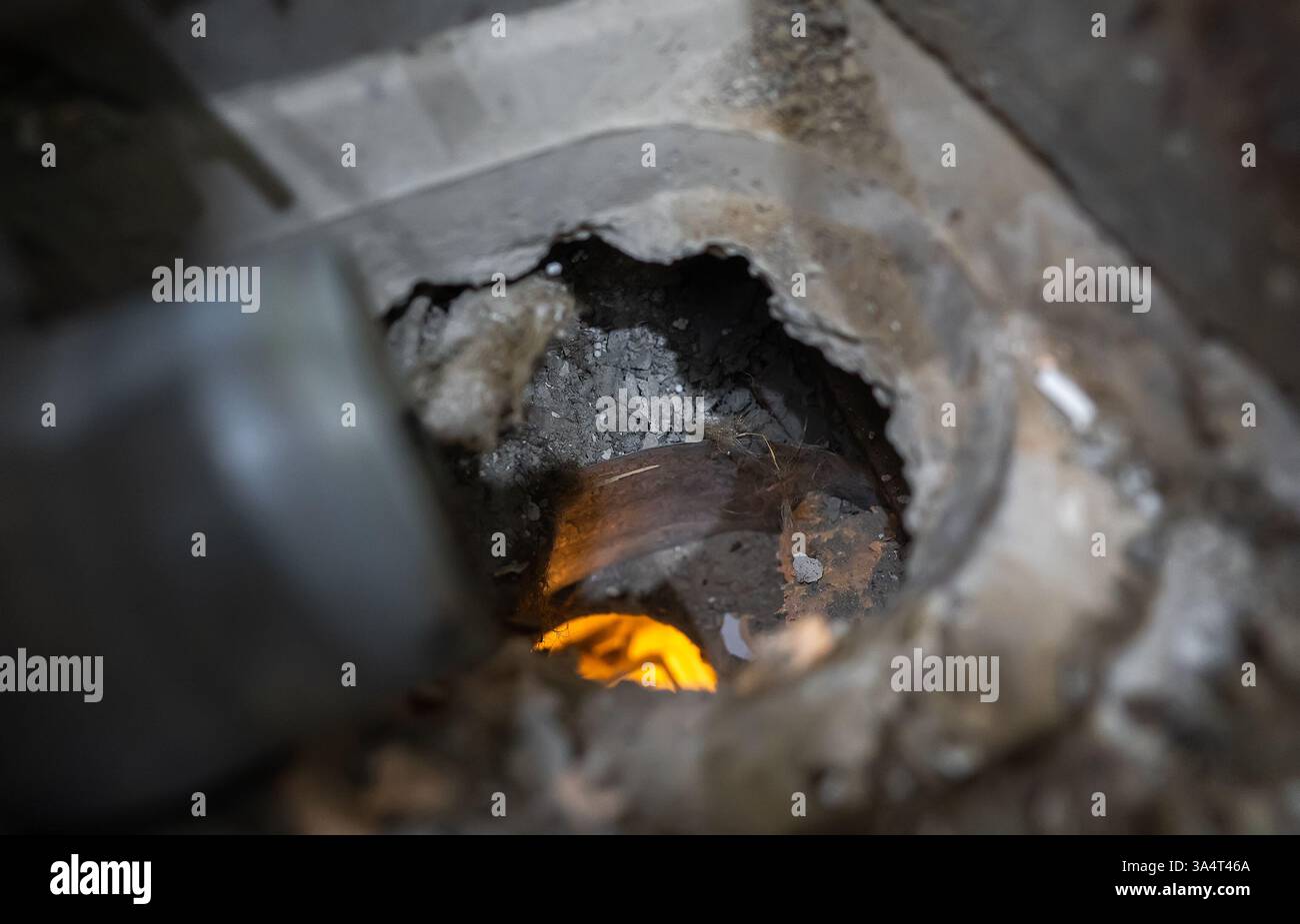 Disassembled sewer stack awaiting replacement with a new pipe Stock ...