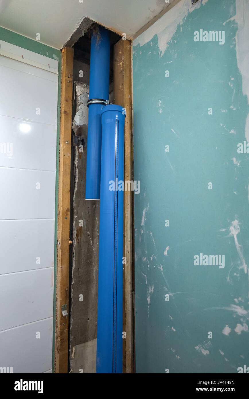 A new sewer stack pipe installed in place Stock Photo - Alamy