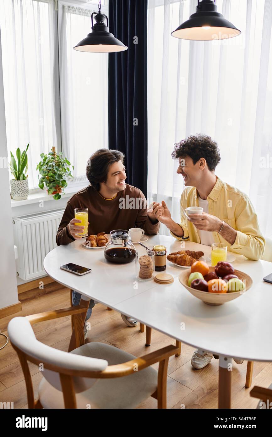 gay couple shares a delightful breakfast, filled with laughter and love ...