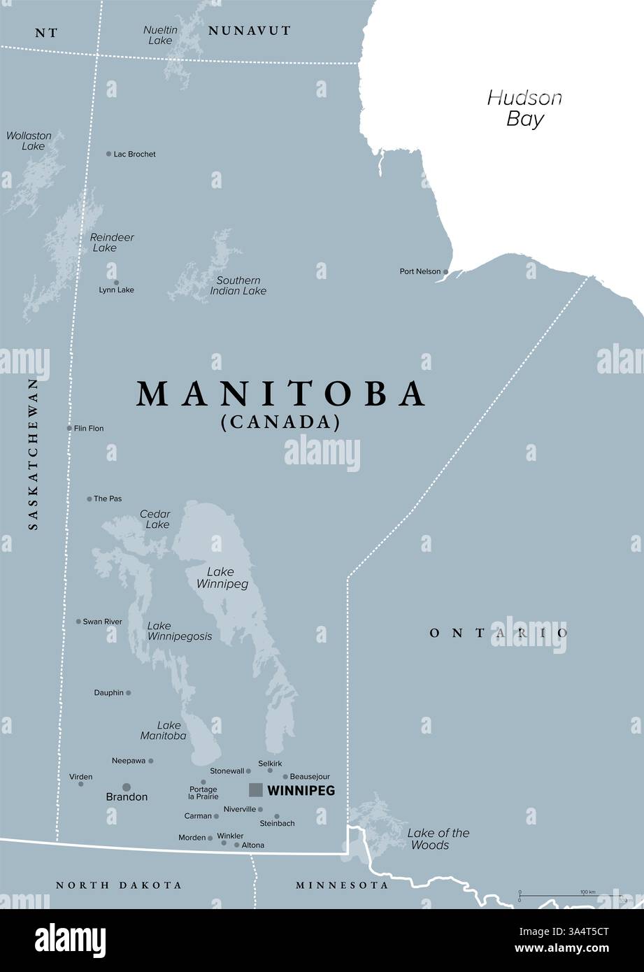 Manitoba, a province of Canada, gray political map with boundaries ...