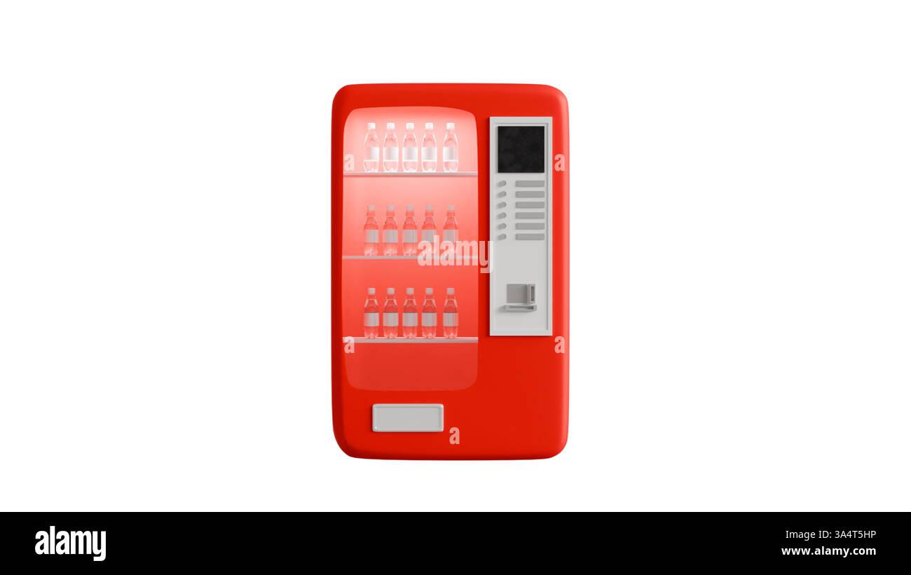 3D model of a red machine selling mineral water in bottles on a white ...