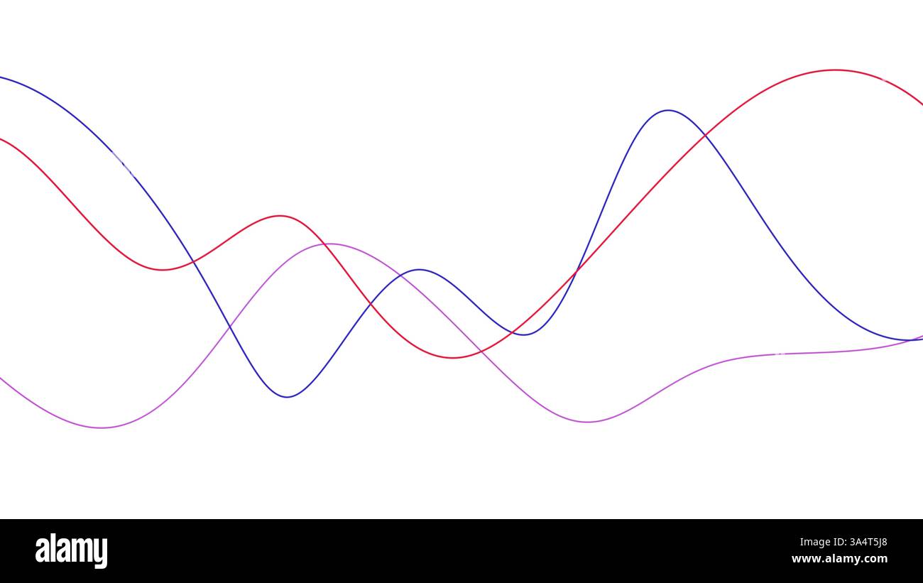 3D model of multi-colored thin lines in waves on a white background ...