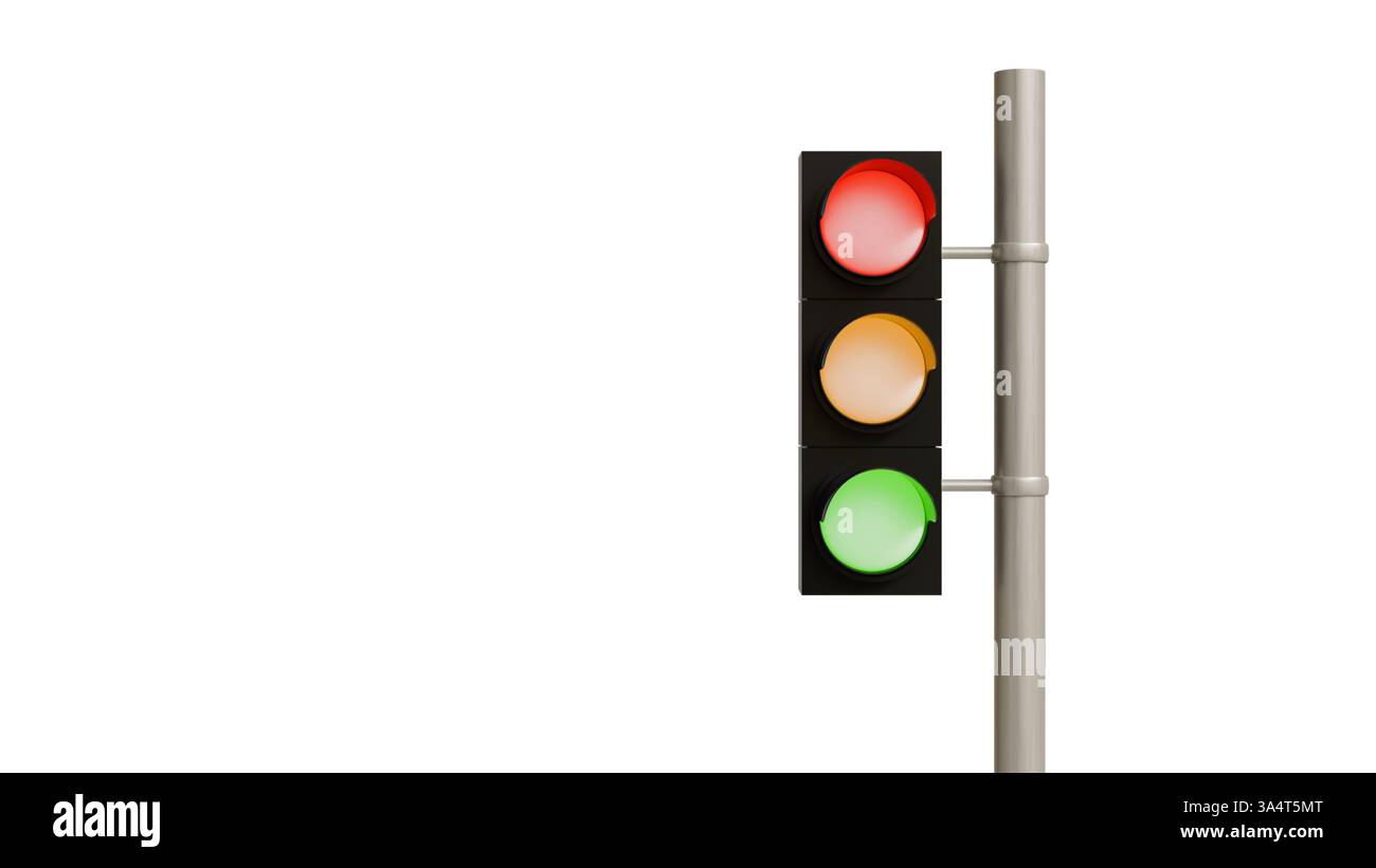 3D model of a traffic light on a pole on a white background, road ...