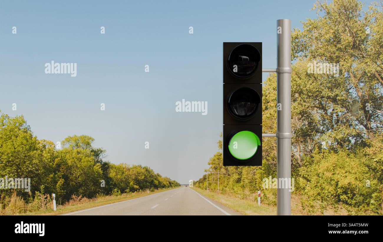 3D model of a traffic light on a pole against the background of a ...