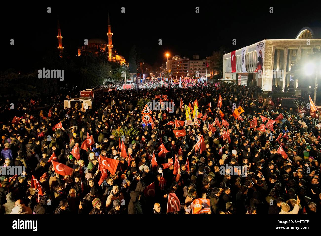 People gather outside the City Hall to protest the arrest of Istanbul ...