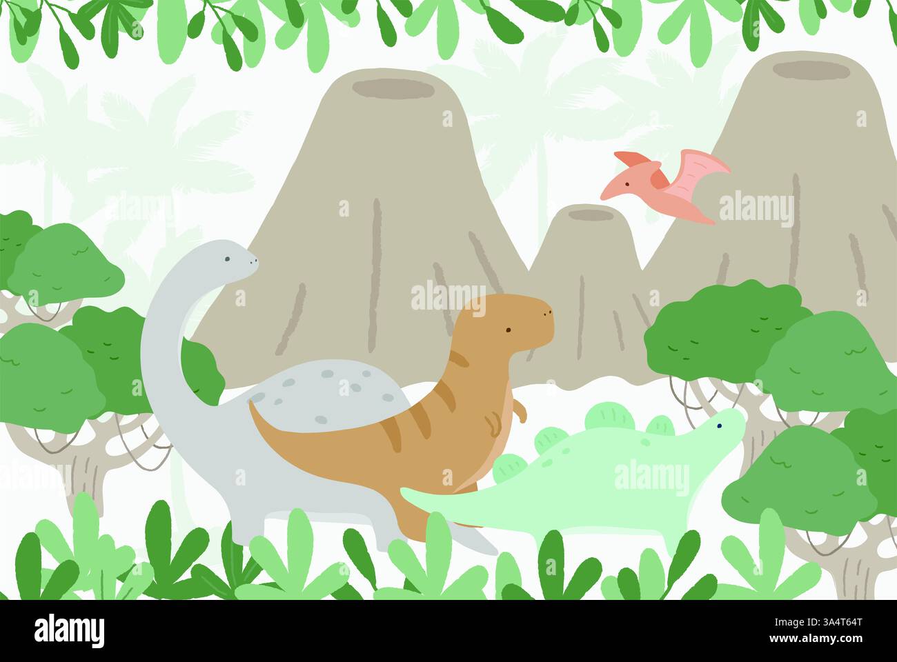 Cartoon Dinosaur Pattern, Cute Prehistoric Jungle Background, Kids Dino ...