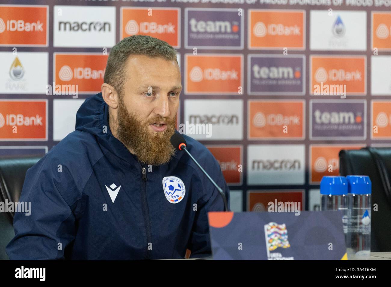 Armenian team captain Varazdat Haroyan answers to journalists questions before UEFA Nations ...