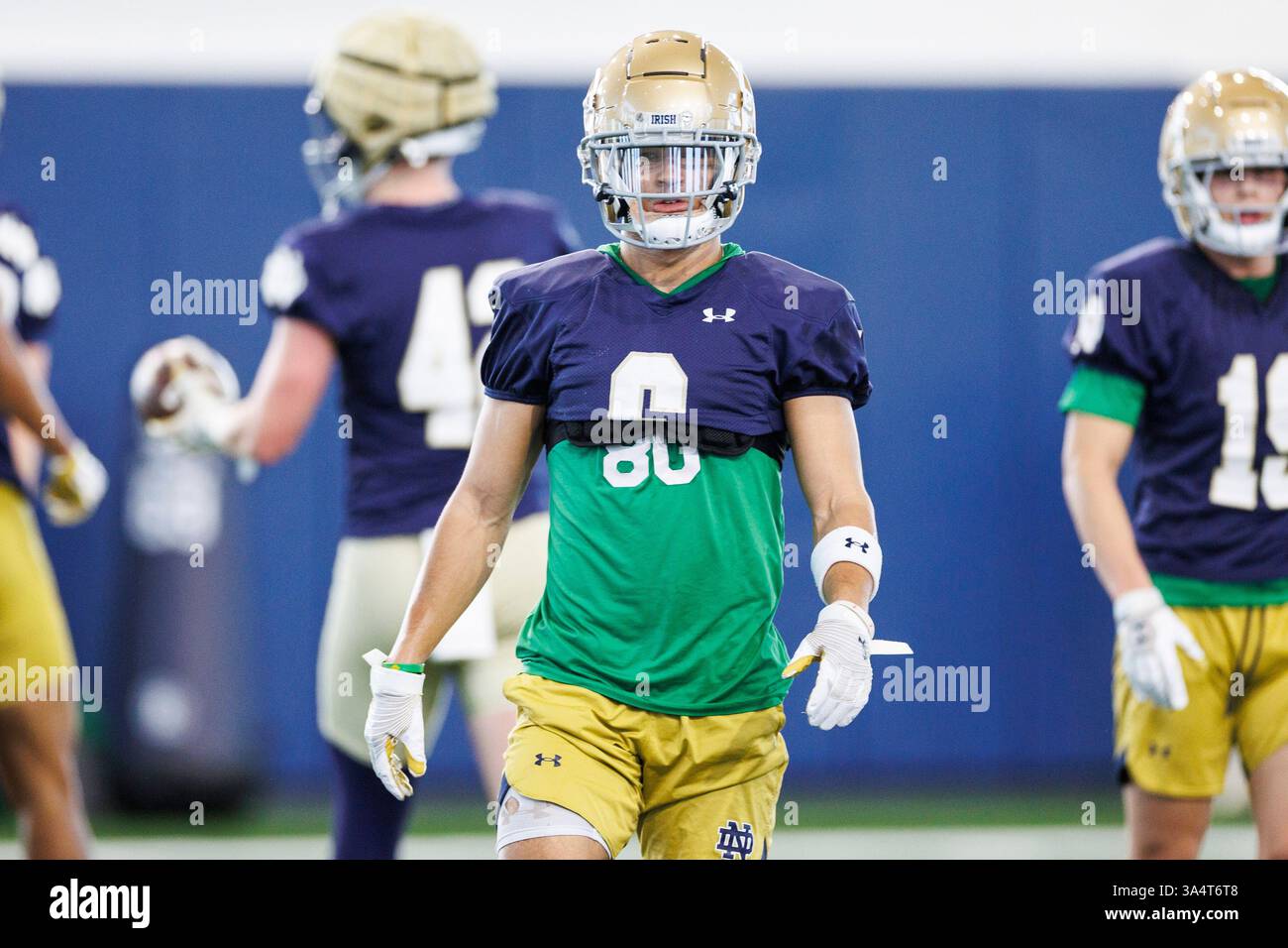South Bend, Indiana, USA. 19th Mar, 2025. Notre Dame wide receiver Jordan Faison (6) during the ...