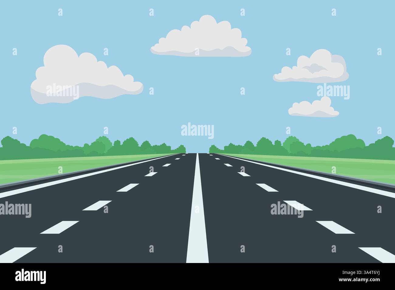 Flat Landscape Design with Road. Scenic Cartoon Highway, Nature Background. Cute Outdoors Scene ...